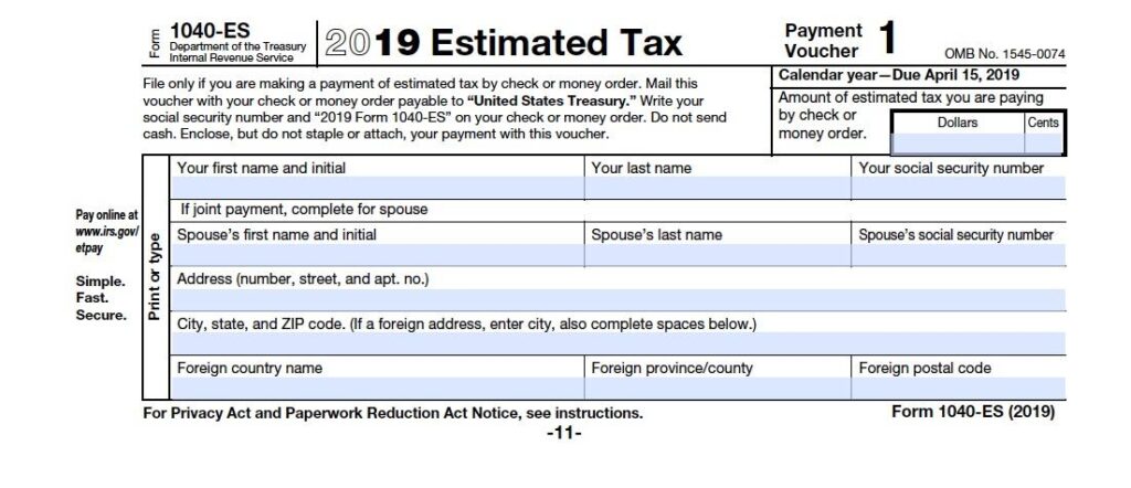 Form 1040-ES, Estimated Tax for Individuals | Meru Accounting
